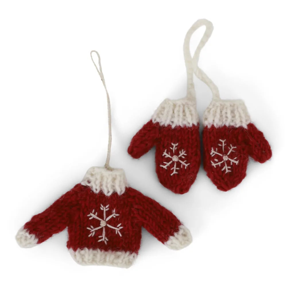 Gry & Sif Strick‑Pullover & Handschuhe rot – 2er Set – Alsaba