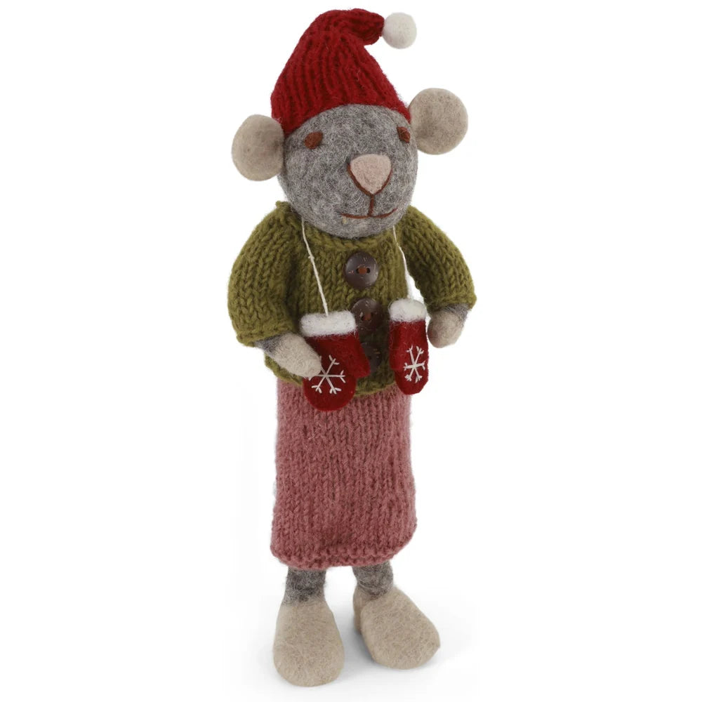 Mittelgroße graue Maus mit Fäustlingen – Gry & Sif – Alsaba